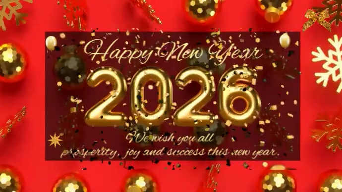 Red Joyful Happy New Year 2026 Digital Display (16:9) Template ...