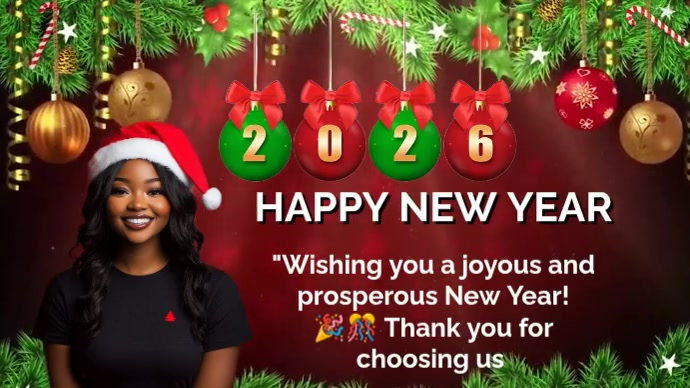 Red Joyful Happy New Year To All Customers Digital Display (16:9 ...