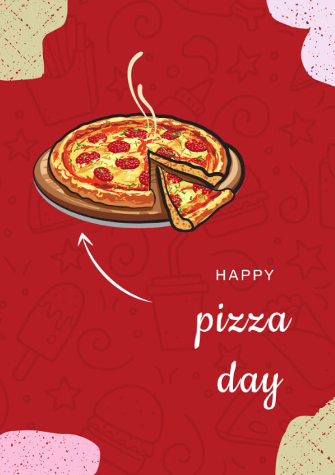 Red Joyful Happy Pizza Day A4 Template | PosterMyWall