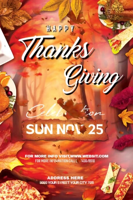 Red Joyful Happy Thanks Giving Celebration Poster Template | PosterMyWall