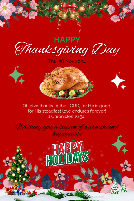 Plantilla de Red Joyful Happy Thanksgiving Day Ad Poster | PosterMyWall