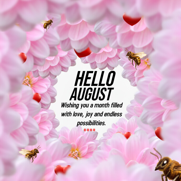 Plantilla de Red Joyful Hello August Instagram Post | PosterMyWall