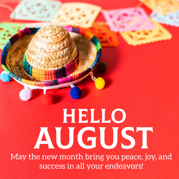 Plantilla de Red Joyful Hello August Instagram Post | PosterMyWall