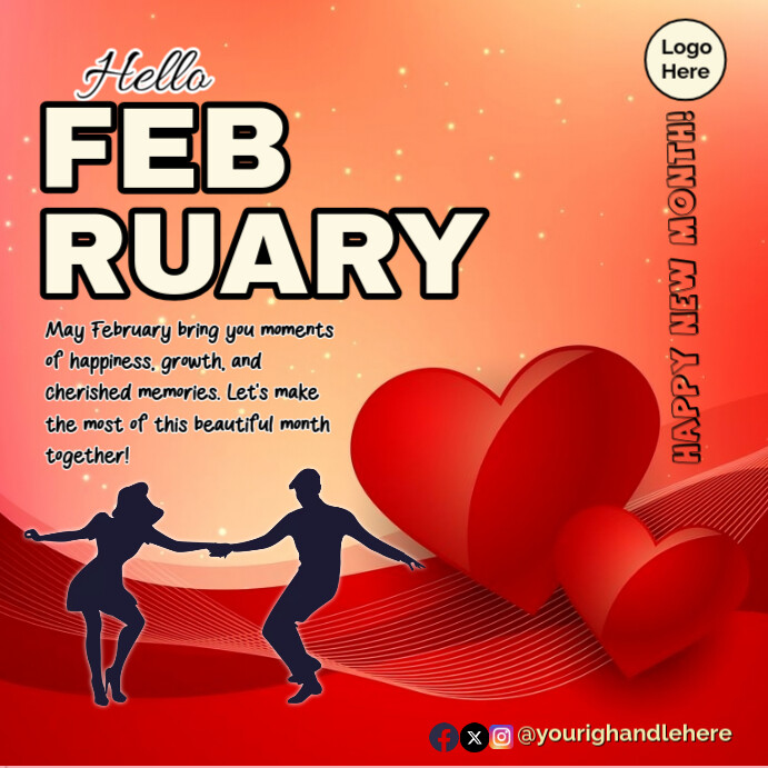 Red Joyful Hello February Instagram Post Template | PosterMyWall