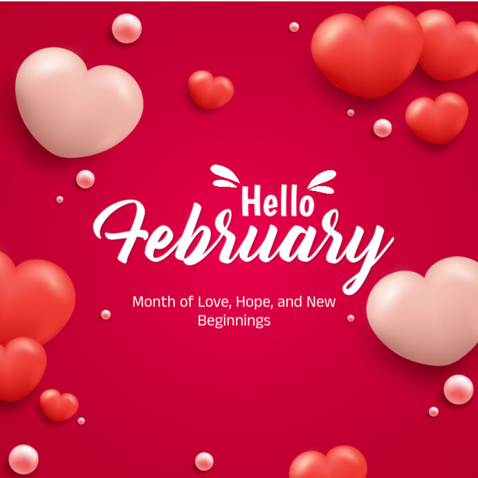 Red Joyful Hello February Instagram Post Template | PosterMyWall