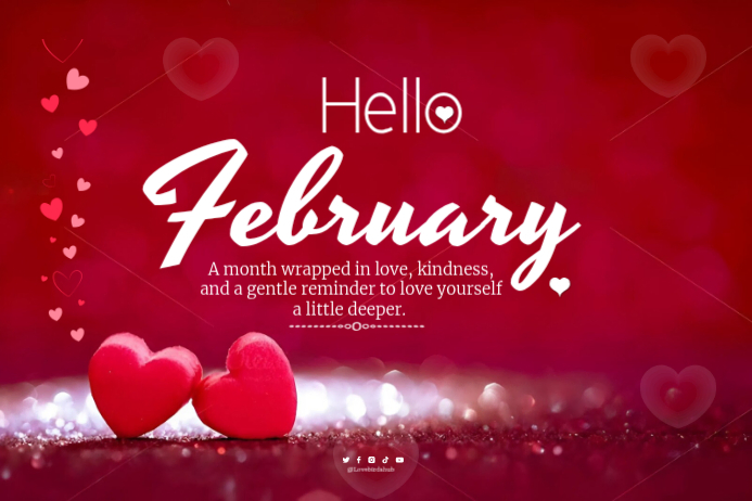 Red Joyful Hello February Love Theme Design | Valentine Romantic Red ...