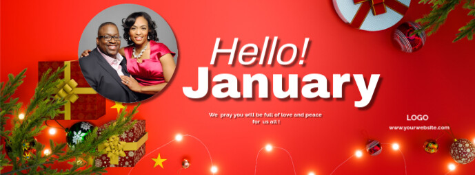 Copy of Red Joyful Hello January Full Of Love And Peace Facebook Cover ...