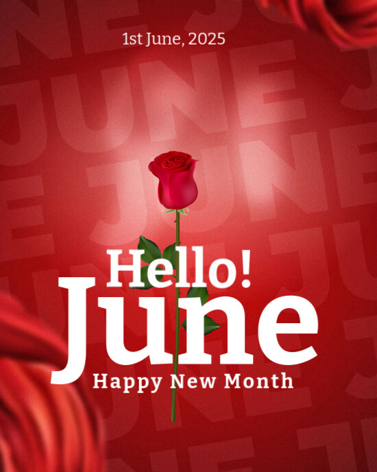 Red Joyful Hello June Instagram Portrait Template | PosterMyWall