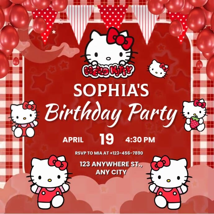 Red Joyful Hello Kitty Birthday Party Instagram Post Template ...