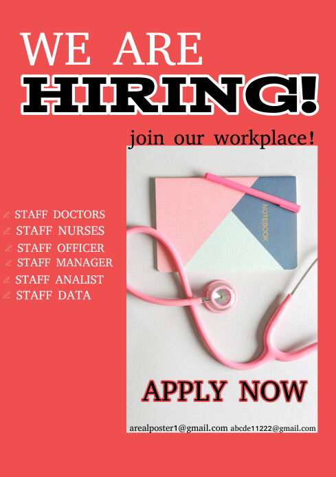 Red Joyful Hiring Jobs Designer New Artist A4 Template | PosterMyWall