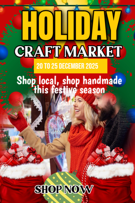 Red Joyful Holiday Bazar Poster Template | PosterMyWall