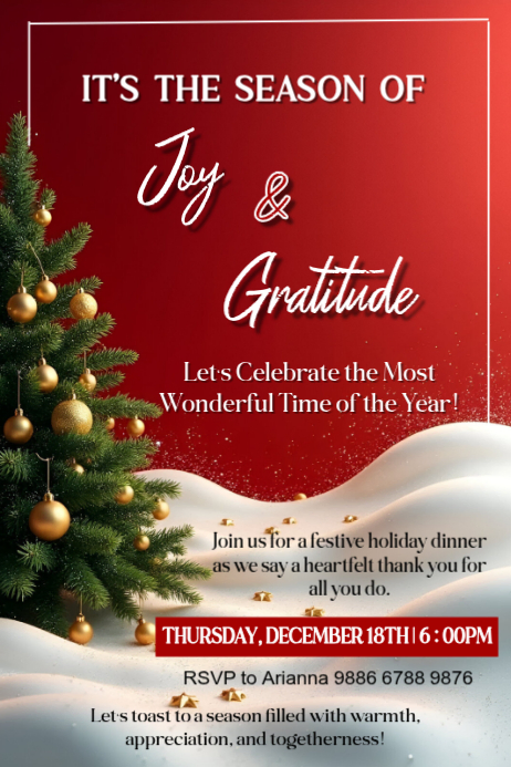 Red Joyful Holiday Dinner Poster Template | PosterMyWall