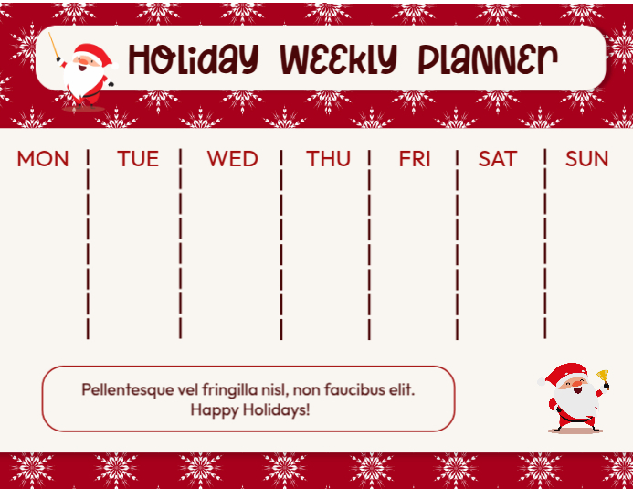Red Joyful Holiday Weekly Planner Flyer (US Letter) Template | PosterMyWall