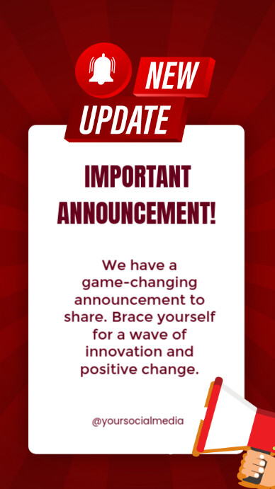 Red Joyful Important Announcement New Update Instagram Story Template ...