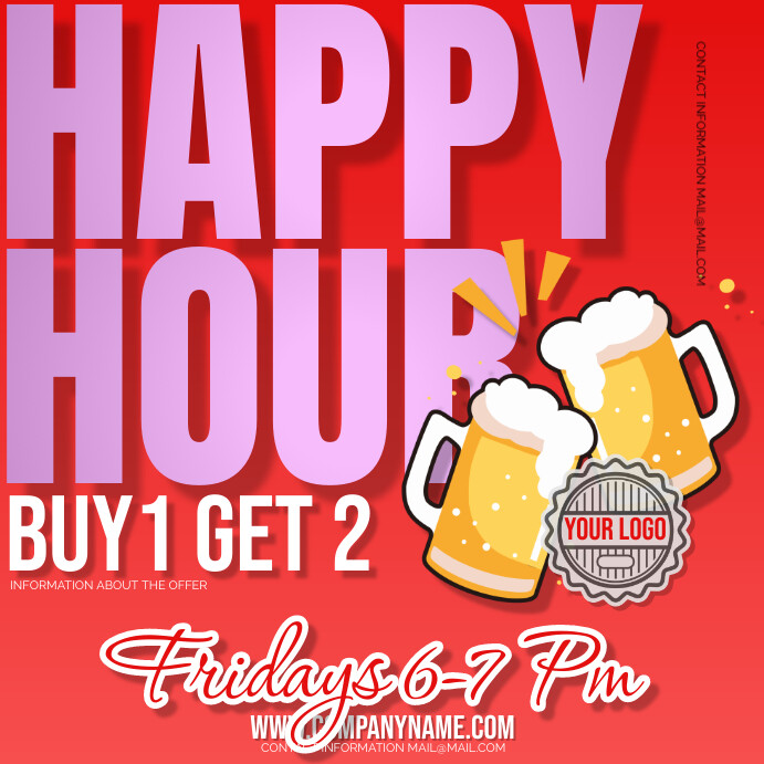 Plantilla de Red Joyful Instagram Post happy hour | PosterMyWall