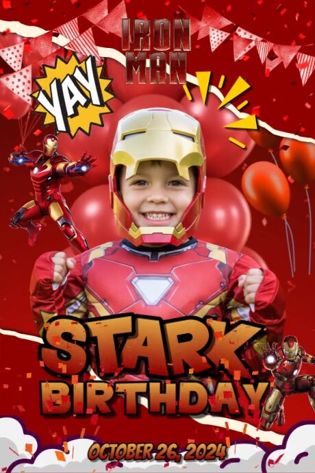 Red Joyful Iron Man Birthday Ref Magnet Poster Template | PosterMyWall