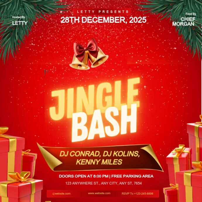 Red Joyful Jingle Bash Square (1:1) Template | PosterMyWall
