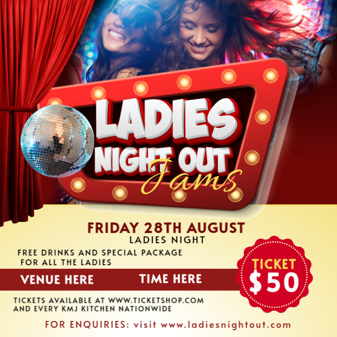 Red Joyful Ladies Night Out Jams Instagram Po Template | PosterMyWall