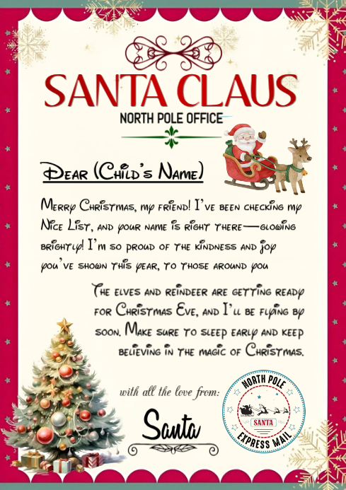 Red Joyful Letter From Santa Printable — Personalized Christmas Kids ...