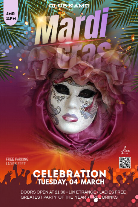 Red Joyful Mardi Gras Poster Template | PosterMyWall