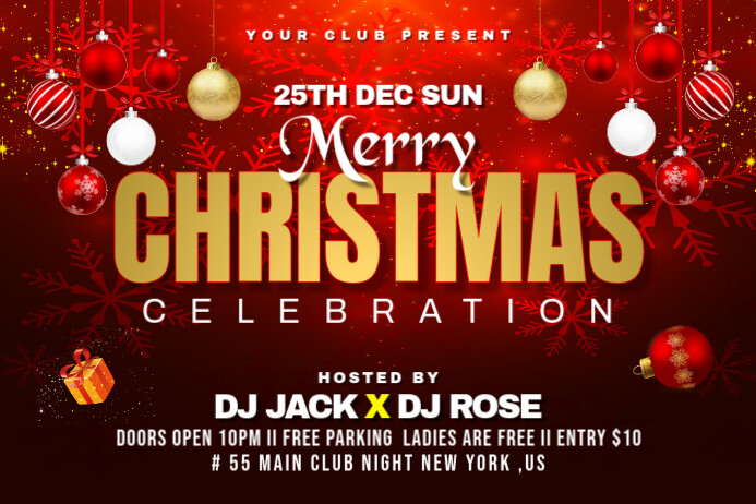 Red Joyful Marry Christmas Celebration Banner 4' × 6' Template ...
