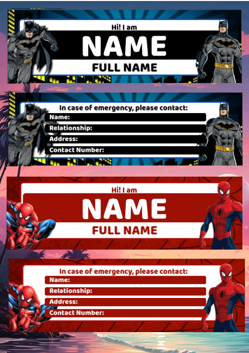 Copy of Red Joyful Marvel Theme Nametags For Kids A4 | PosterMyWall