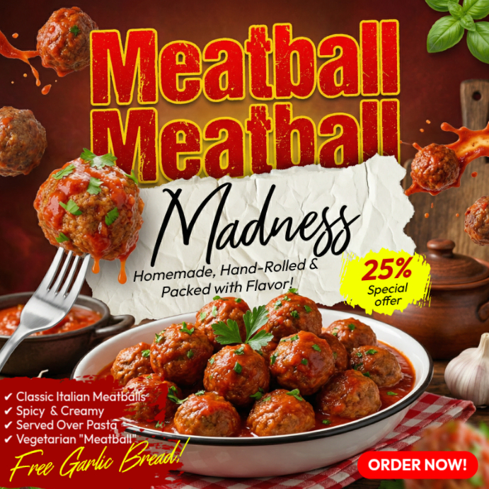 Red Joyful Meatball Promotion Instagram Post Template | PosterMyWall