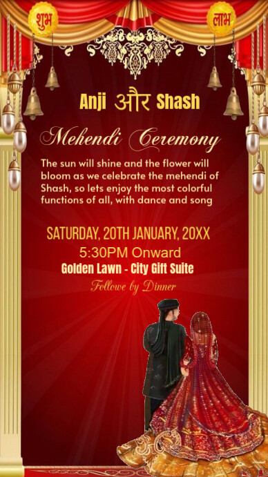 Red Joyful Mehendi Ceremony Invitation Card Design Instagram Story ...