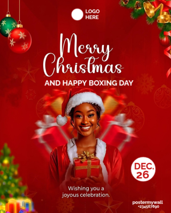 Red Joyful Merry Christmas & Boxing Day Celebration Template Instagram ...
