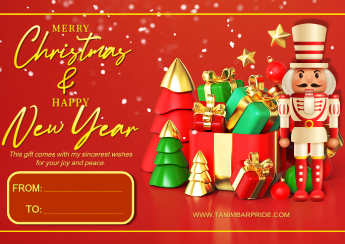 Red Joyful Merry Christmas & Happy New Year 2025 Postcard Template ...