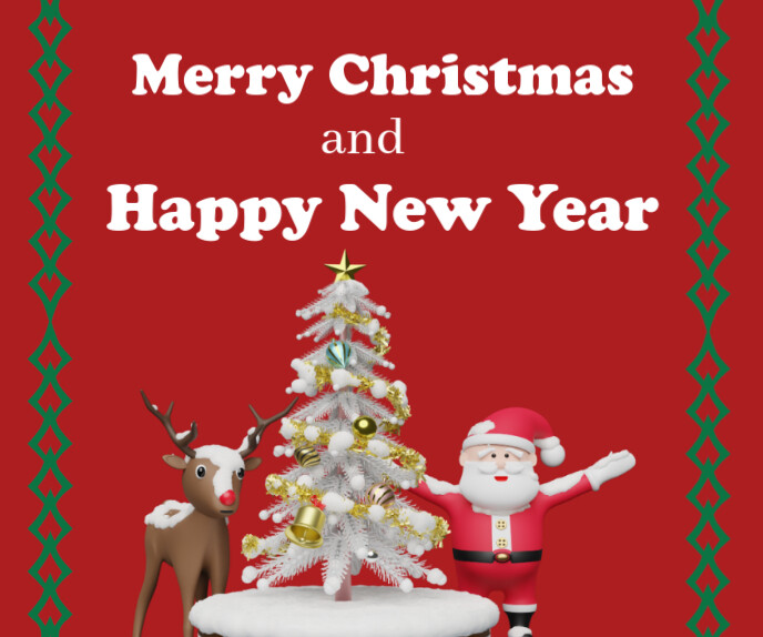 Red Joyful Merry Christmas And Happy New Year Large Rectangle Template ...