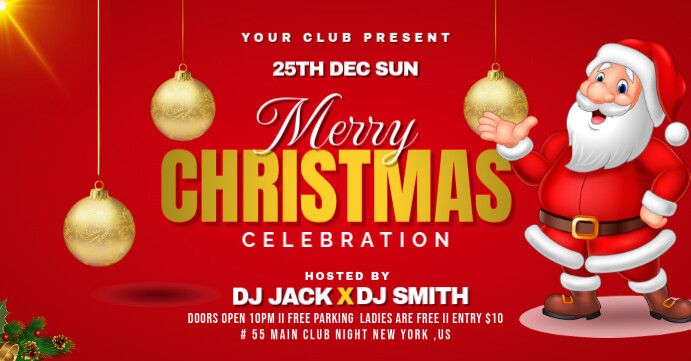 Red Joyful Merry Christmas Celebration Facebook Event Cover Template ...
