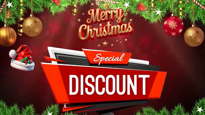 Red Joyful Merry Christmas Discount Digital Display (16:9) Template ...