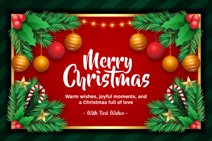 Red Joyful Merry Christmas Greeting Card Label Template | PosterMyWall