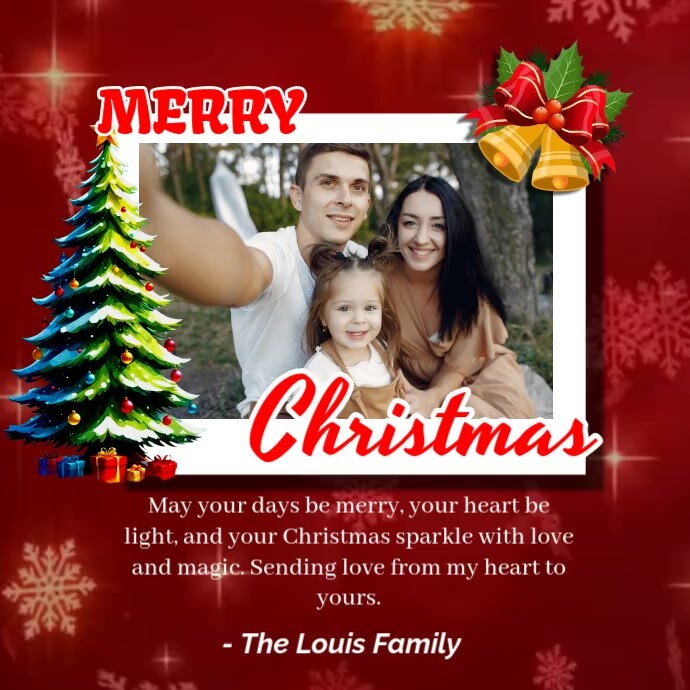 Copy of Red Joyful Merry Christmas Message Card Free Square (1:1 ...