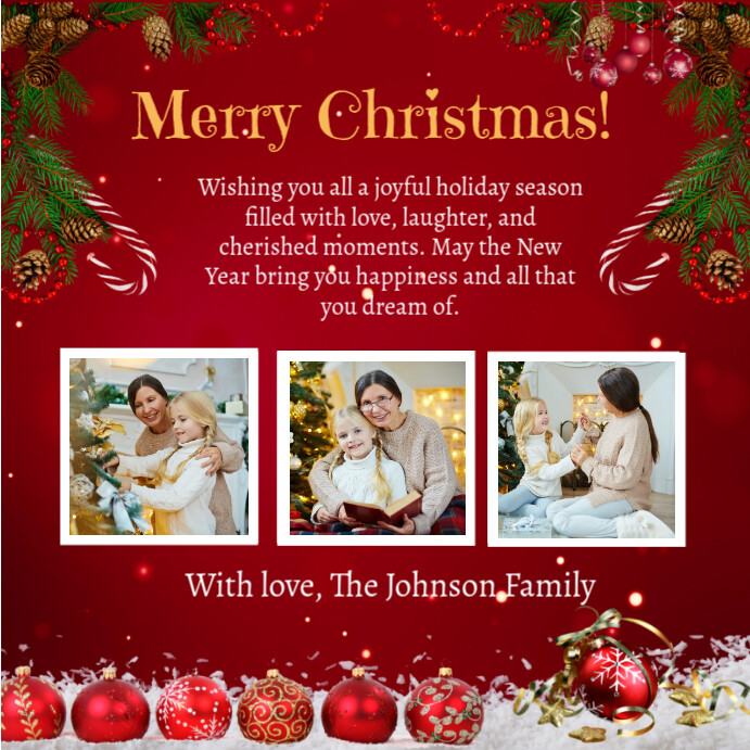Red Joyful Merry Christmas Photo Family Instagram Post Template ...