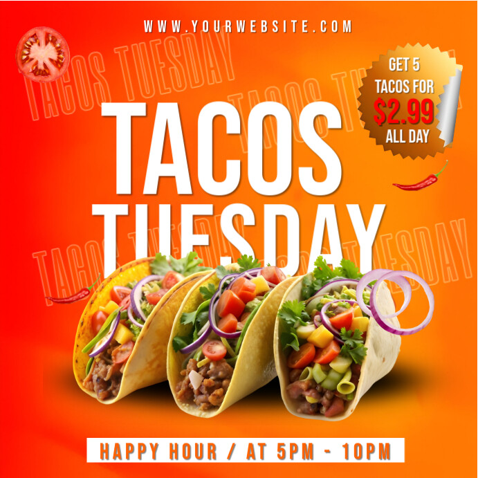 Red Joyful Mexican Taco Tuesday Promo Square (1:1) Template | PosterMyWall