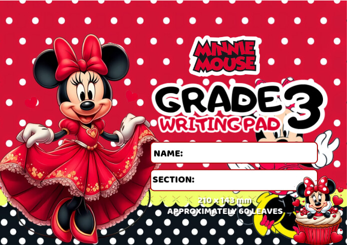 Copy of Red Joyful Minnie Mouse Theme Writing Pad A4 | PosterMyWall
