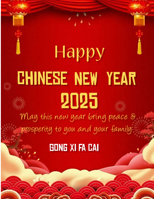 Red Joyful Modern Chinese New Year Card Flyer (us Letter) Template ...