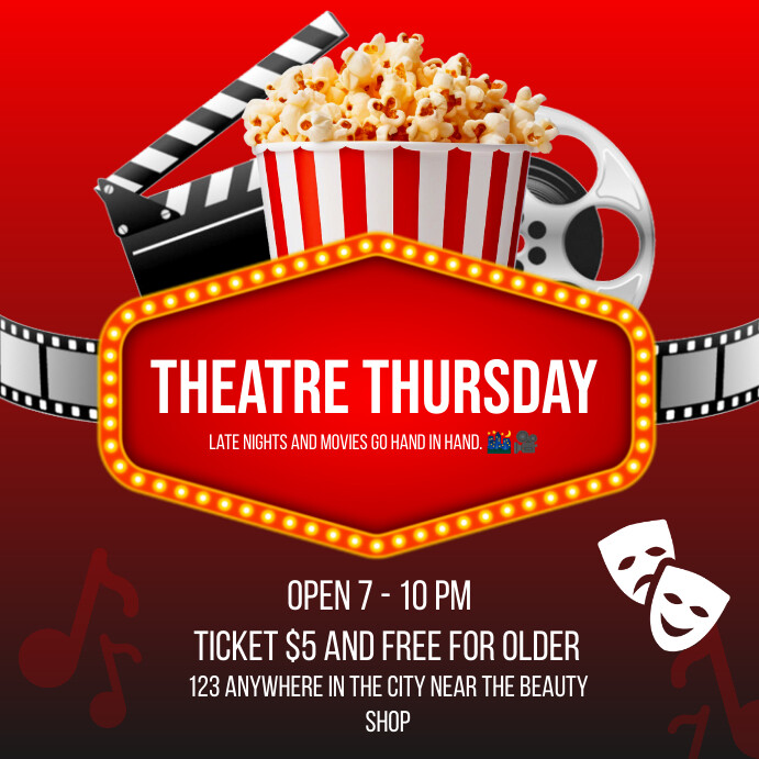 Red Joyful Movie Night Instagram Post Template | PosterMyWall