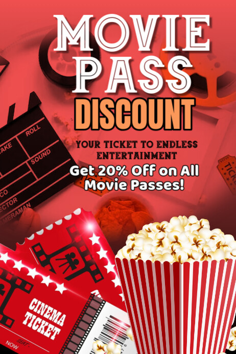 Red Joyful Movie Pass Discount Poster Template | PosterMyWall