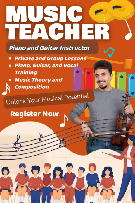 Red Joyful Music Teacher Business Card Poster Template | PosterMyWall