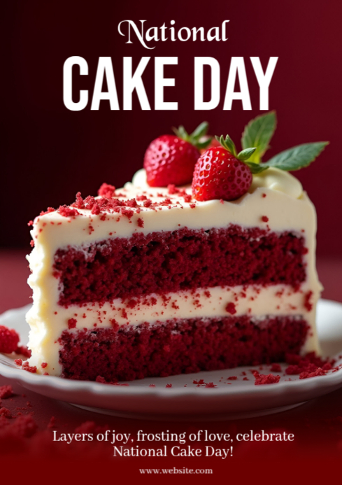 Red Joyful National Cake Day A4 Template | PosterMyWall