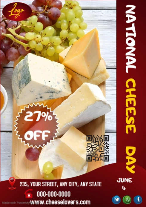 Red Joyful National Cheese Day A4 Template | PosterMyWall