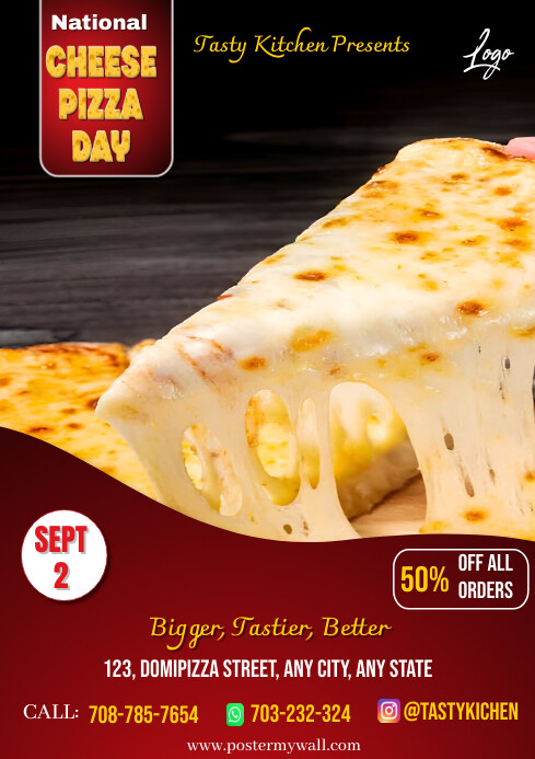 Red Joyful National Cheese Pizza Day Flyer A4 Templat | PosterMyWall