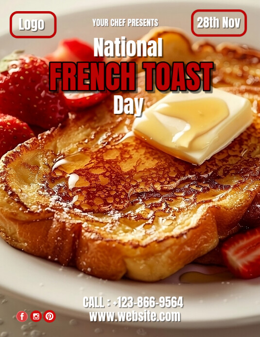 Modèle Red Joyful National French Toast Day Flyer (us Letter ...