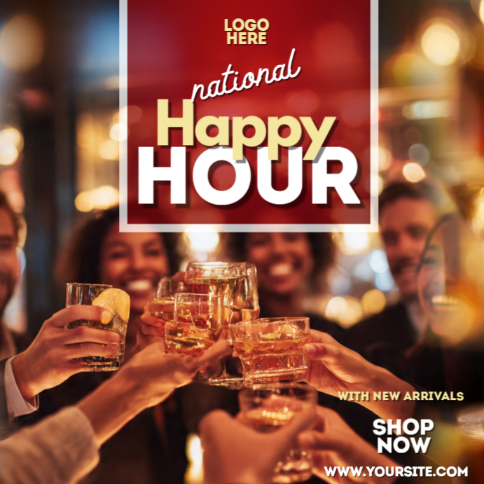 Red Joyful National Happy Hour Day Instagram Post Template | PosterMyWall