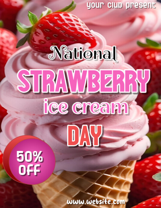 Copy of Red Joyful National Strawberry Ice Cream Day Flyer (us Letter ...