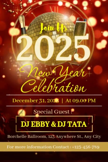 Red Joyful New Year Celebration 2025 Poster Template | PosterMyWall