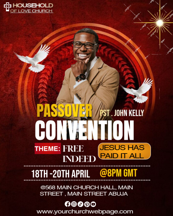 Copy of Red Joyful Passover Convention Church Service Instagram ...